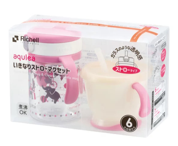 日本🇯🇵Richell Aqulea系列吸管式學習杯套裝150ml+200ml - 粉紅派對 – Aswell Baby